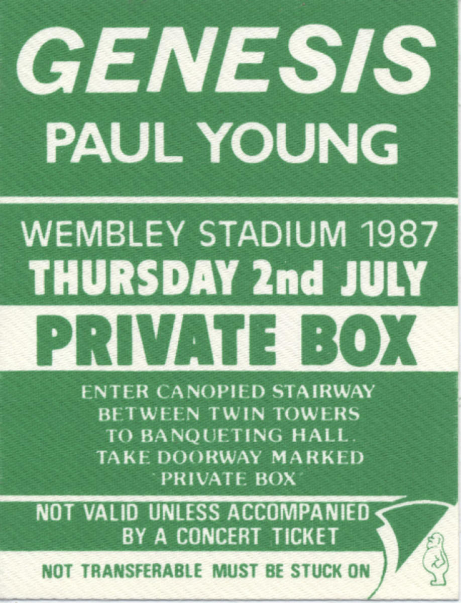 Genesis Backstage Pass from Wembley Stadium, Jul 2, 1987 at Wolfgang's