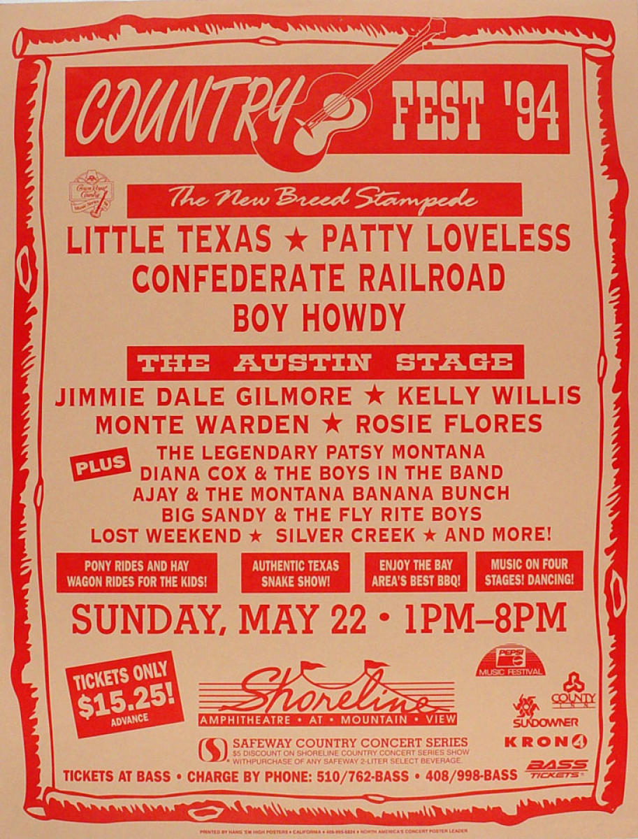 Country Fest '94 Vintage Concert Poster from Shoreline Amphitheatre ...