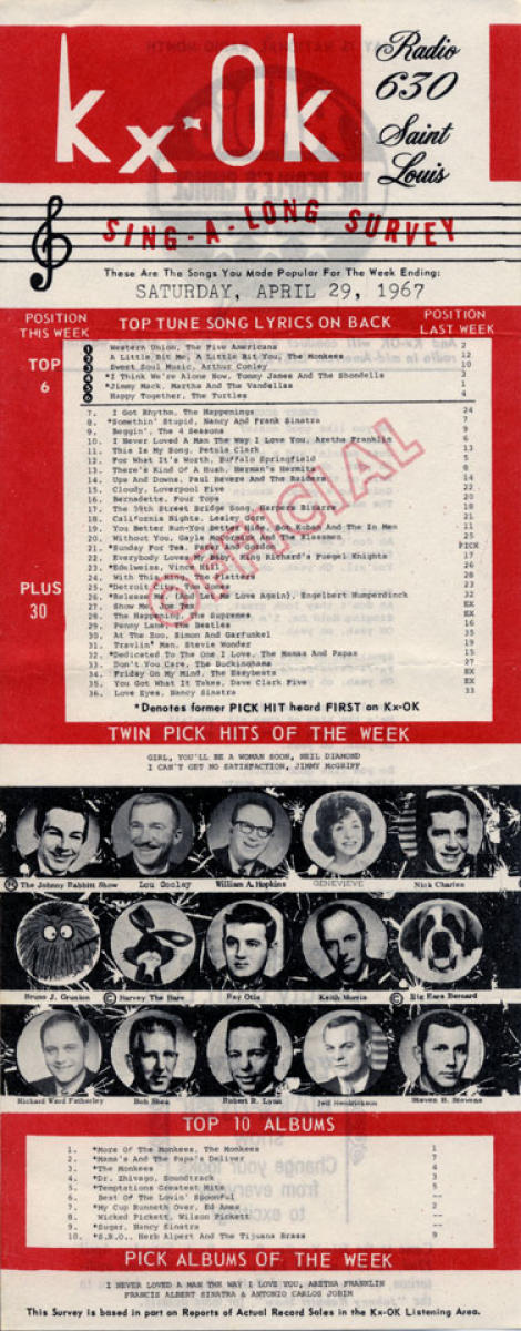 KXOK Radio 630 Sing-A-Long Survey Vintage Concert Handbill, Apr 29 ...