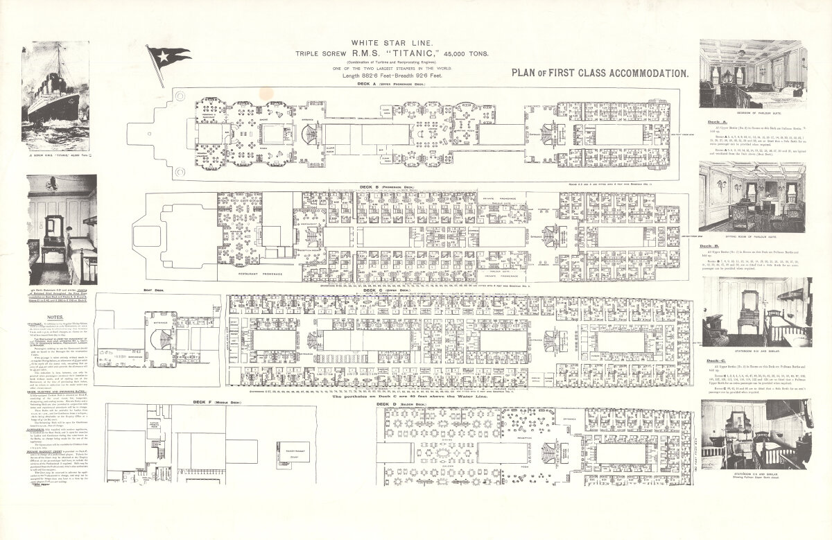 RMS Titanic Accommodation Plans Vintage Concert Poster, 1912 at Wolfgang's