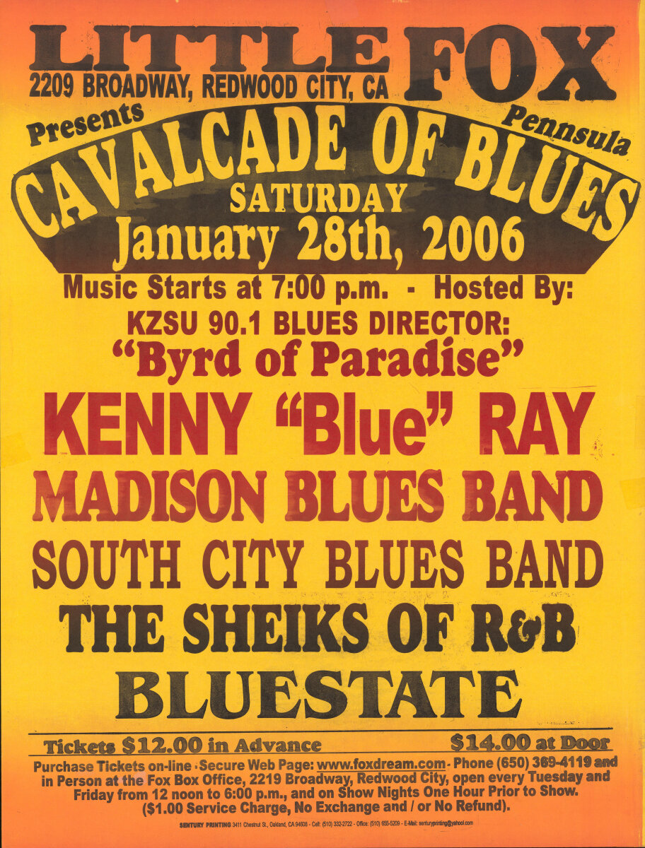 Kenny 'Blue' Ray Vintage Concert Poster from Redwood City, Jan 28, 2006 ...