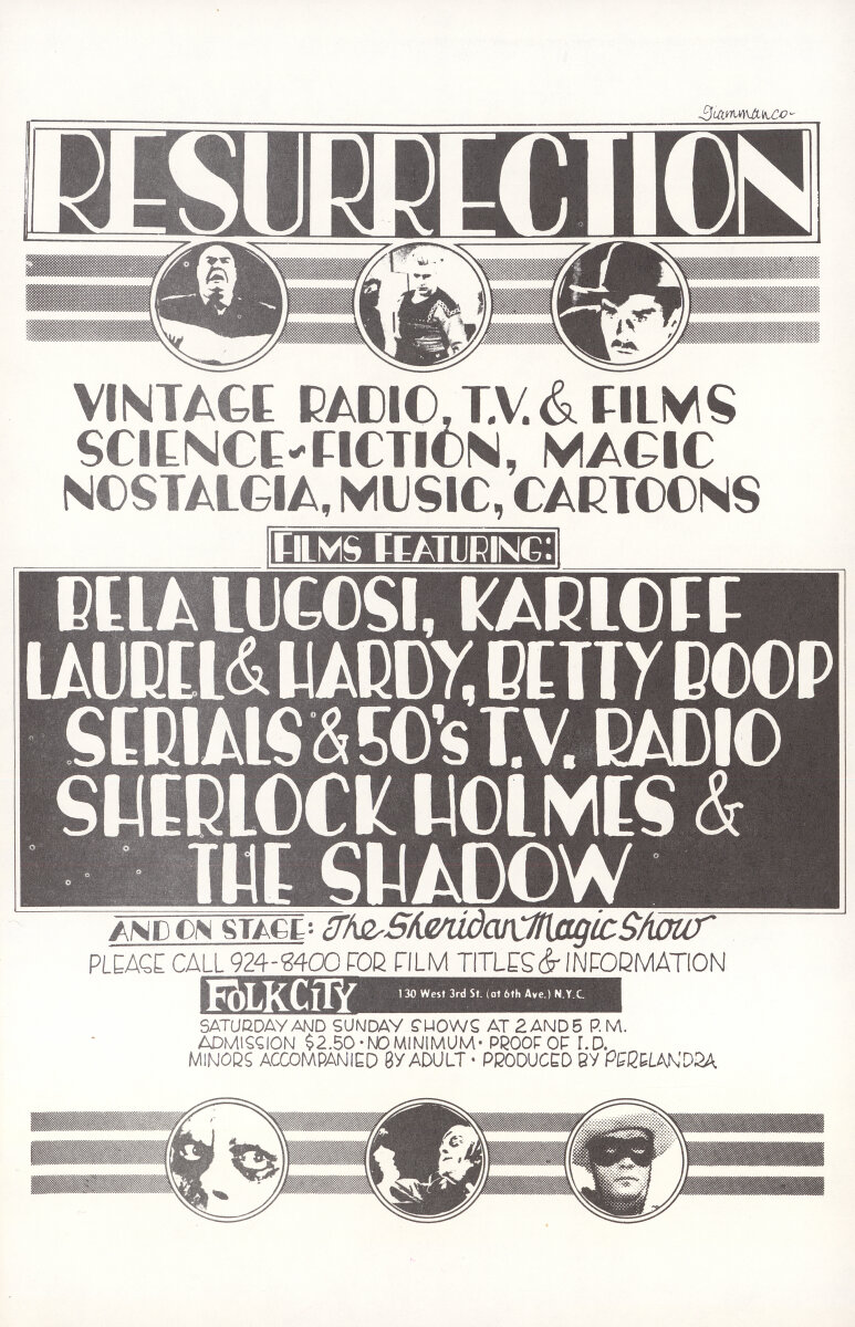 Resurrection Vintage Concert Handbill from Folk City at Wolfgang's