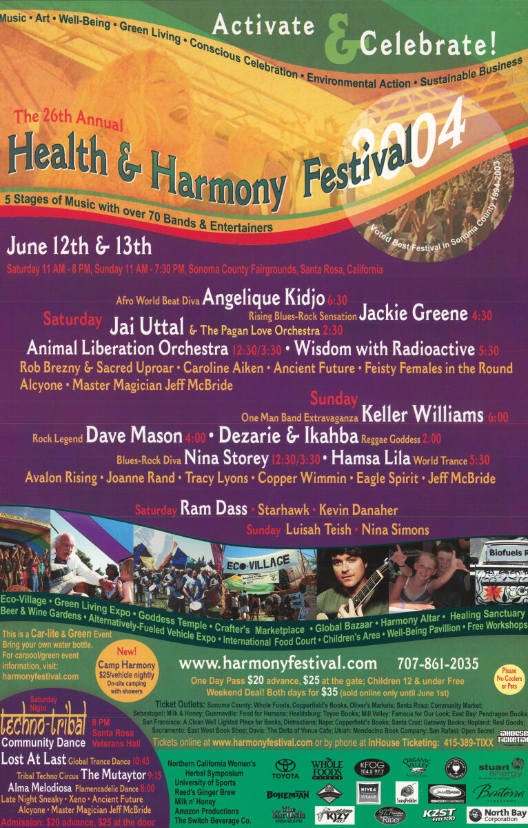 Health & Harmony Festival Vintage Concert Poster from Sonoma County Fairgrounds, Jun 12, 2004 at ...