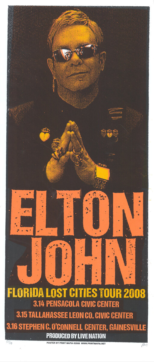 Elton John Vintage Concert Silkscreen from Florida, Mar 14, 2008 at ...