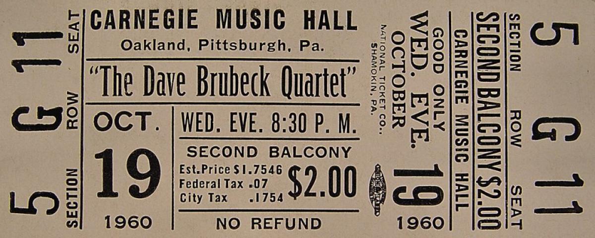 The Dave Brubeck Quartet Vintage Concert Vintage Ticket from Carnegie ...