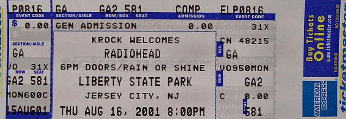 Radiohead Vintage Concert Vintage Ticket from Liberty State Park, Aug ...