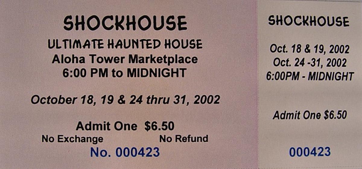 Shockhouse Vintage Concert Vintage Ticket from Aloha Tower, Oct 18 ...