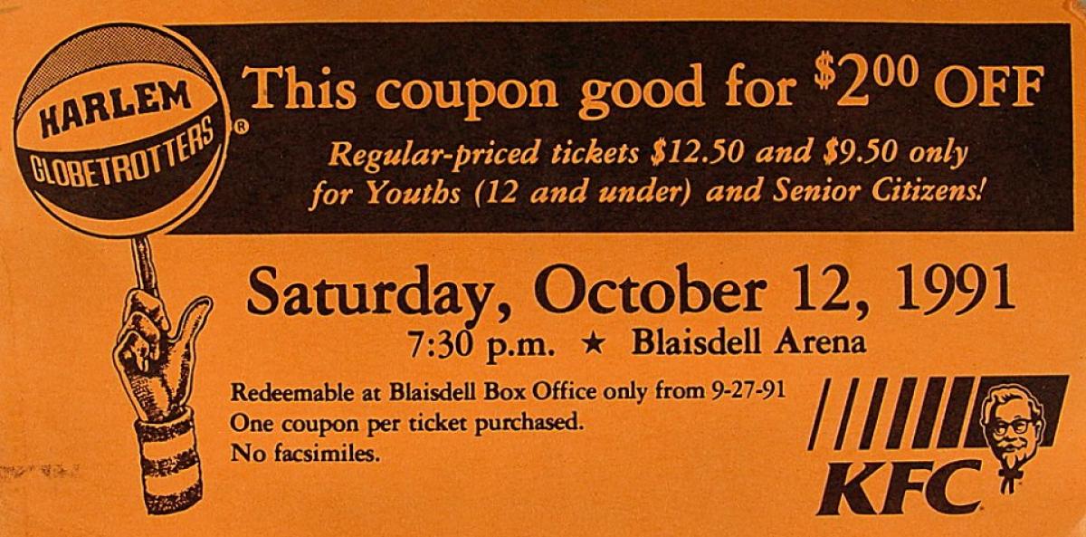 Harlem Globetrotters Vintage Concert Vintage Ticket from Blaisdell ...