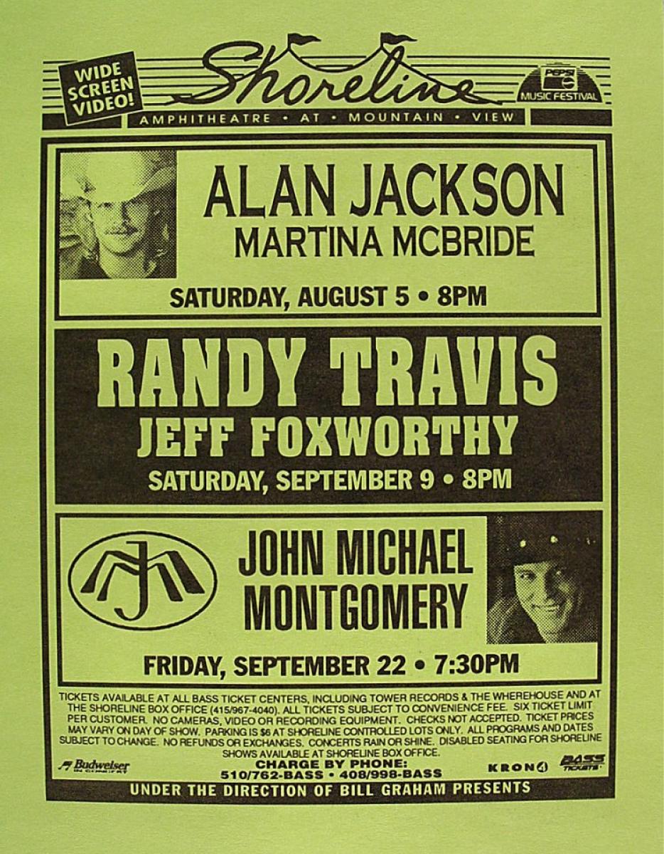 Alan Jackson Vintage Concert Handbill from Shoreline Amphitheatre at ...